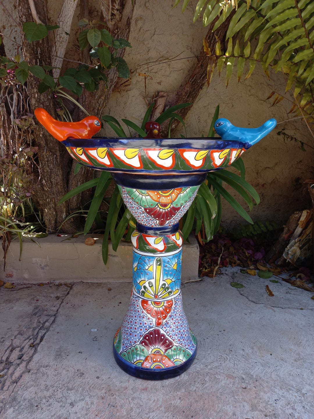 25" BIRDBATH Bird Bath Colorful Mexican Talavera Ceramic Handpainted ...