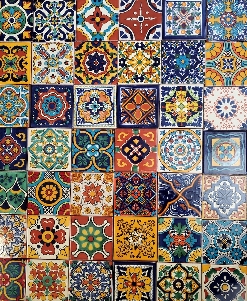 Box of 100 ASSORTED TALAVERA TILES 4 X 4" Inch - Handmade Mexican Clay ...