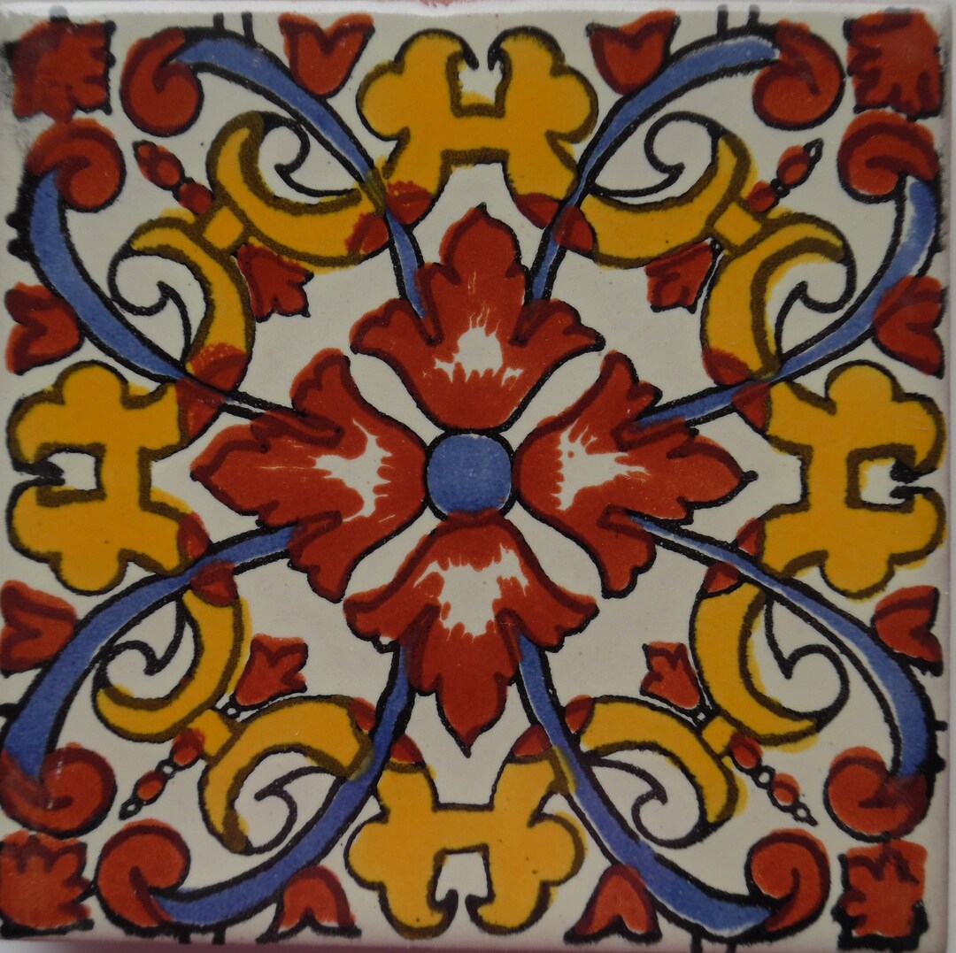 Lot of 24 CERAMIC TALAVERA TILES 4 X 4" Handcrafted Mexican Traditional ...