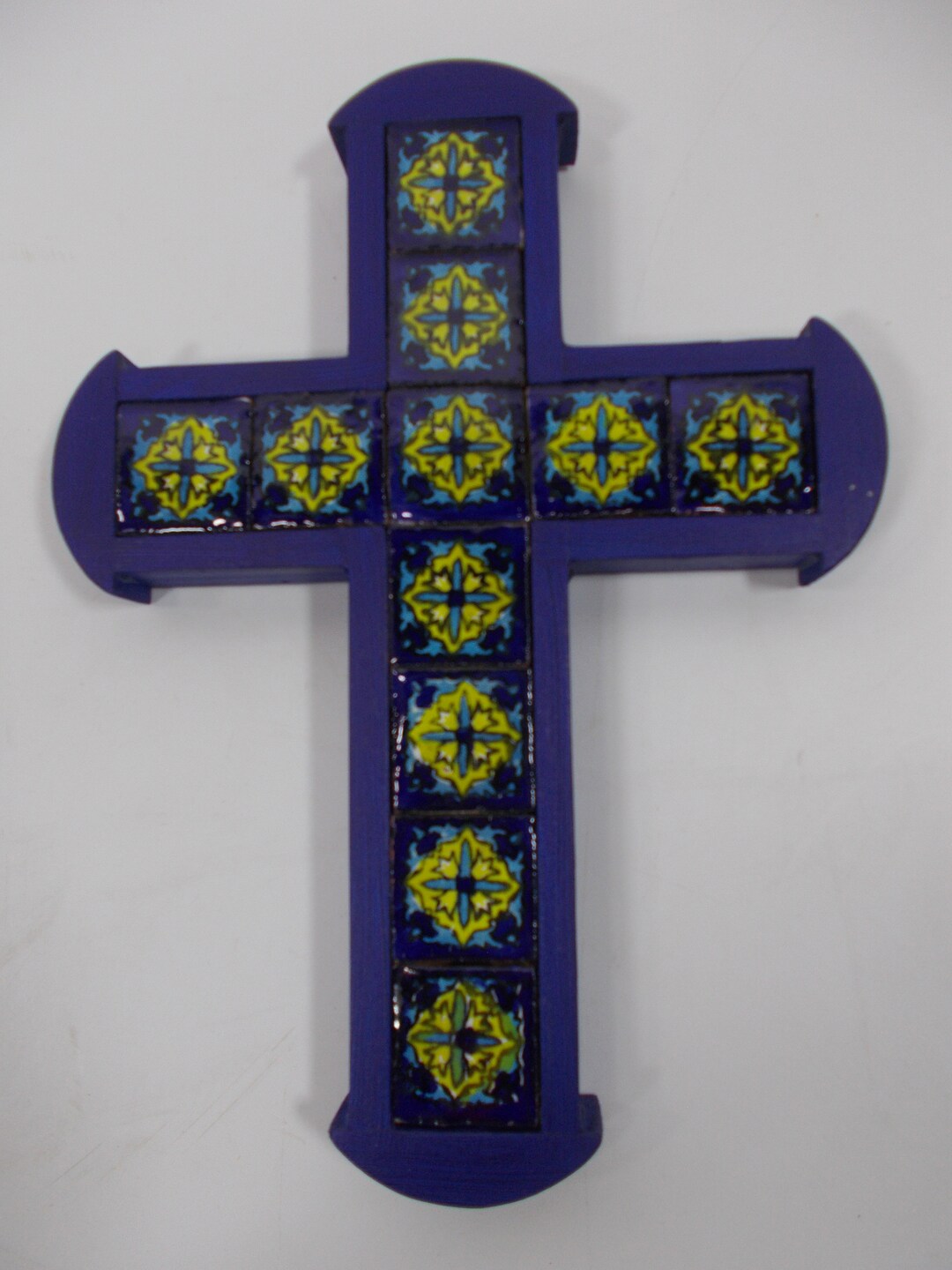 WOOD CROSS With Ceramic Talavera Tile, Mexican Handmade Folk Art, Wall ...