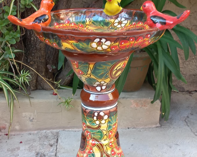 25" BIRDBATH Bird Bath Colorful Mexican Talavera Ceramic Handpainted ...