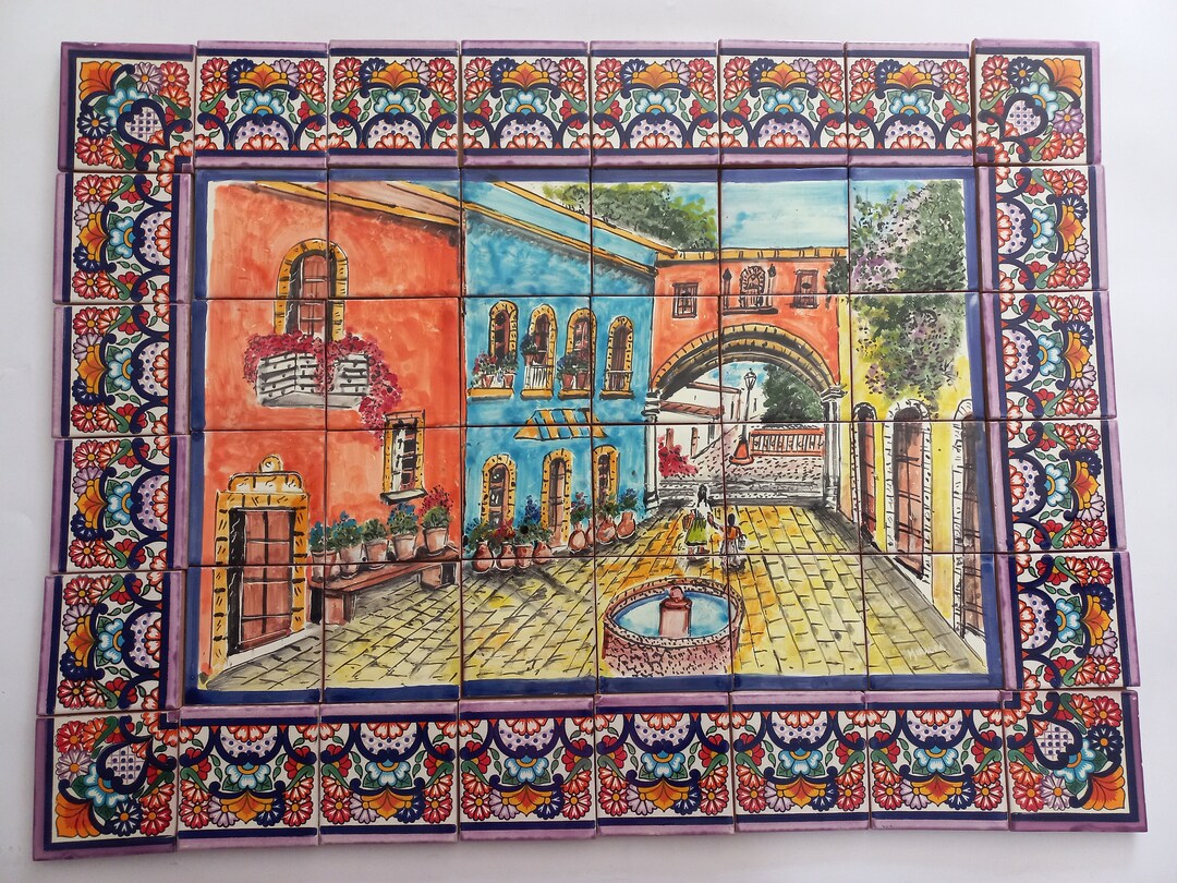 25 X 34 Ceramic Tile Mural, Mexican Talavera Mosaic, Wall Backsplash ...