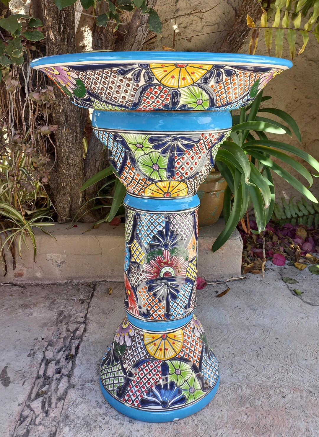 27" BIRDBATH Bird Bath Colorful Mexican Talavera Ceramic Handpainted ...