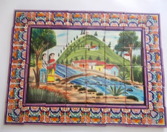 25 CERAMIC TILE MURAL Mexican Talavera Mosaic Hand Painted Clay ...