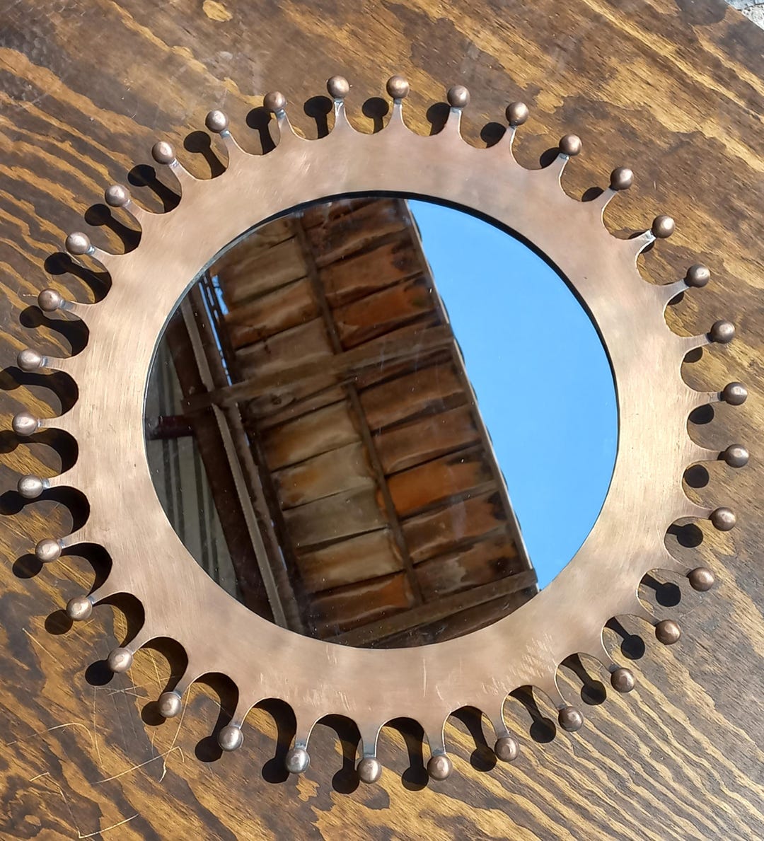 25 ROUND TIN MIRROR Wall Hanging Southwestern, Punched Tin Mexican Folk ...