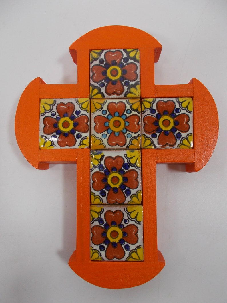 WOOD CROSS With Ceramic Talavera Tile Mexican Handmade Folk - Etsy
