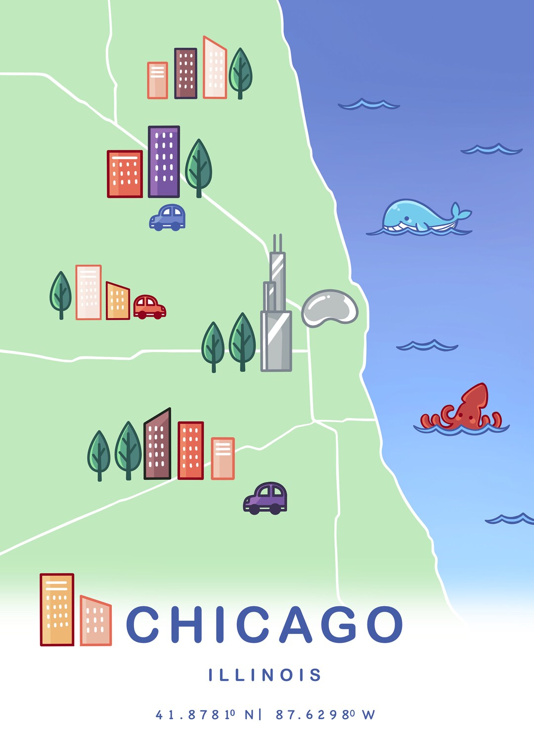 Chicago City Coloring in Banner City Map Digital Print Coloring Sheet ...