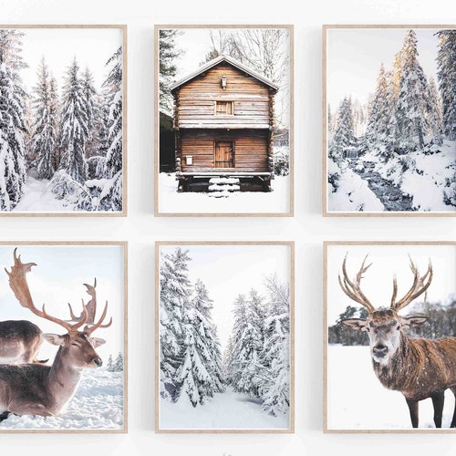 Reindeer Print Winter Wall Art Prints Nordic Christmas - Etsy