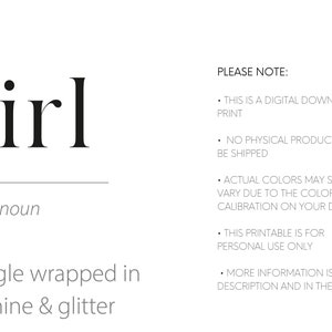 Girl Definition Print, Girl Noun Quote, Girl Poster, Girl Printable ...