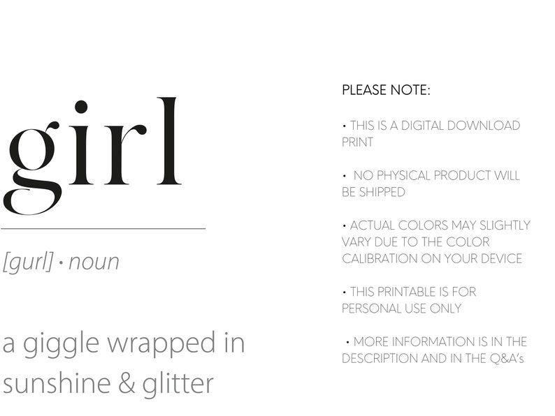 Girl Definition Print, Girl Noun Quote, Girl Poster, Girl Printable ...