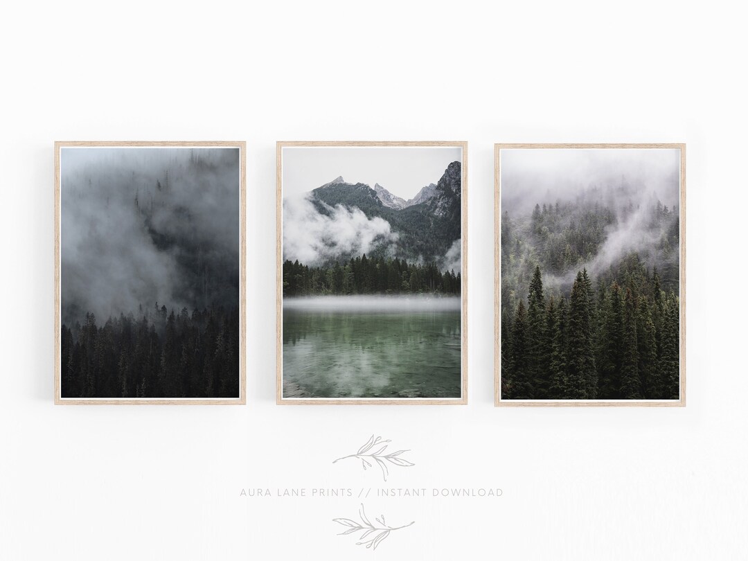 Mountain Lake Print, Set of 3, Forest Print, Nature Photography ...