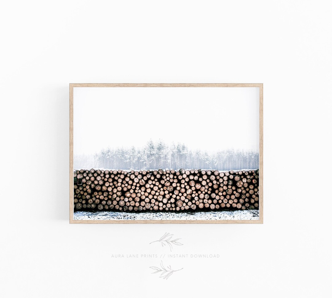 Forest Print, Winter Wall Art, Snow Covered Logs, Digital Print ...