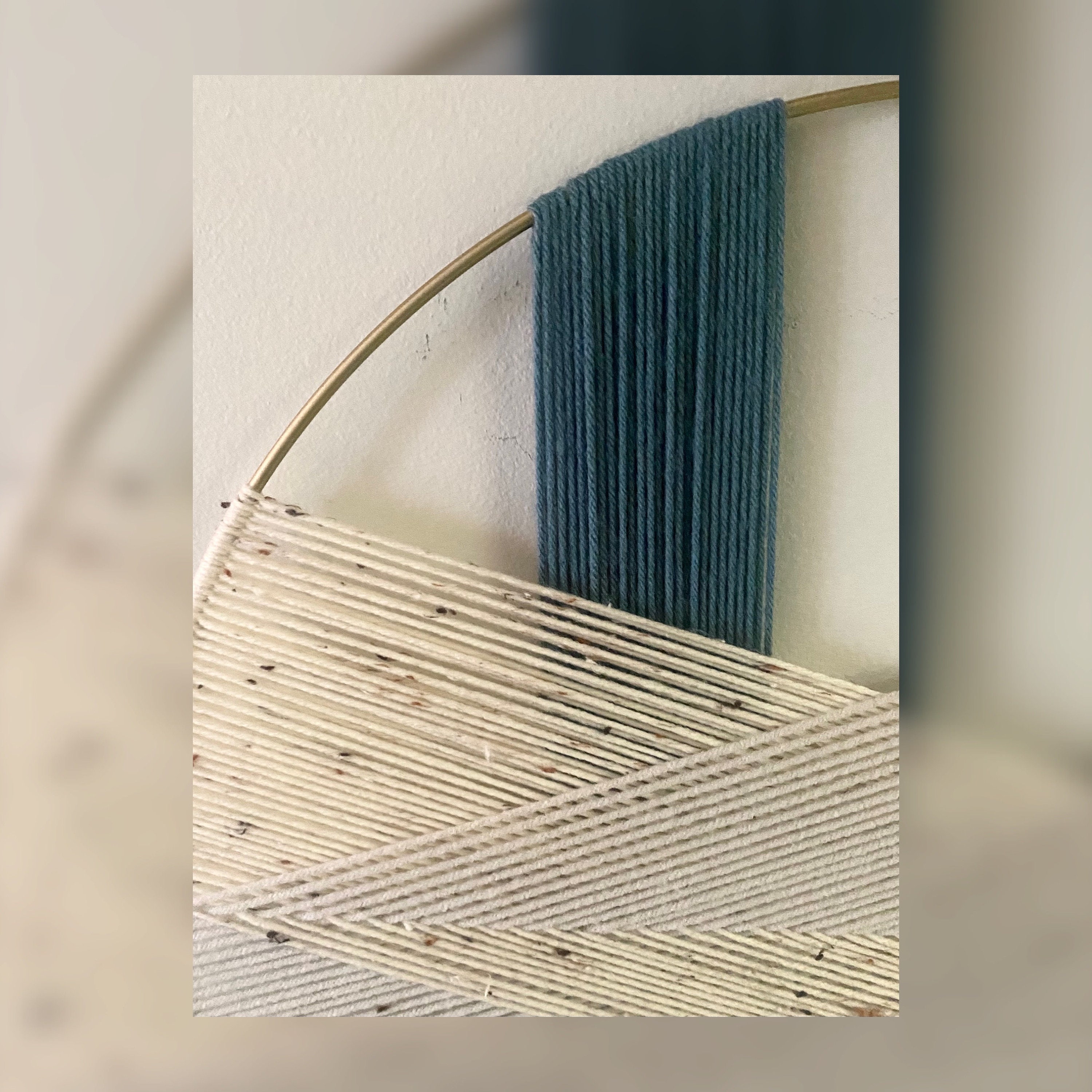 Ocean Deep Blue & Cream Cross Yarn Wall Hanging / Hoop Wall Decor ...