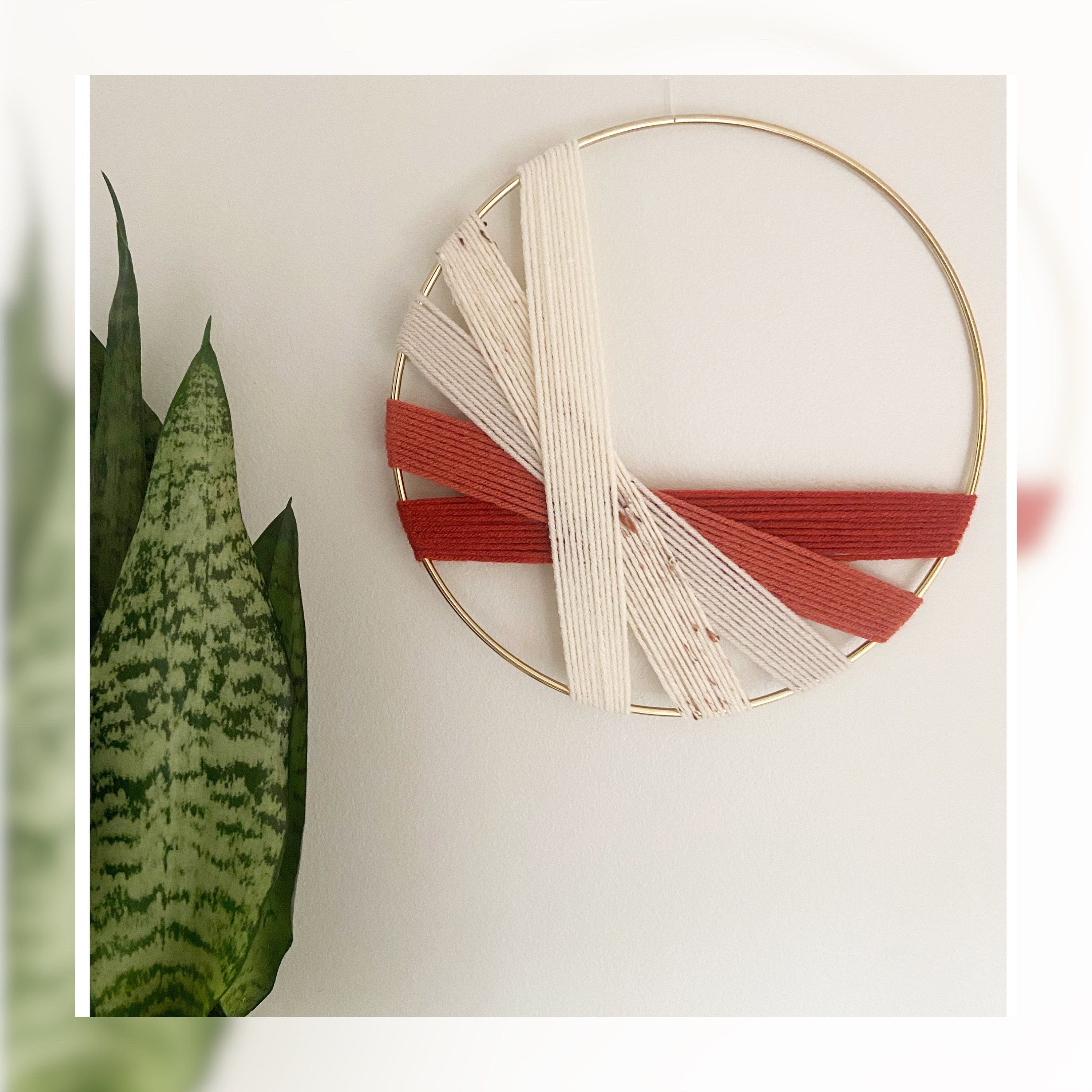 Rust Cross Overlay Yarn Wall Hanging / Hoop Wall Decor / Macrame Wall ...