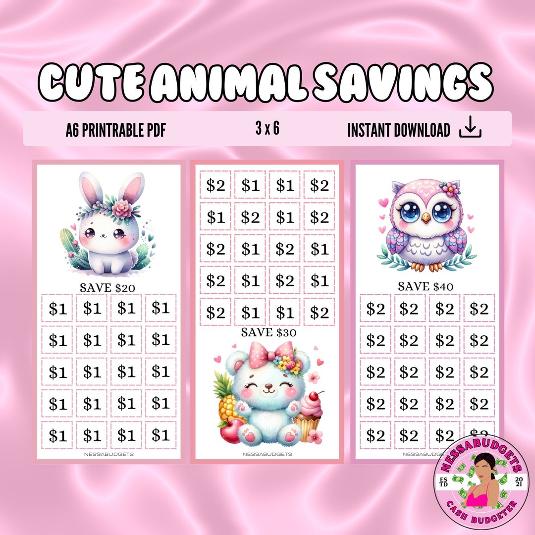 DIGITAL PDF Cute Animals Set of 3 Mini Savings Challenge | Mini Monday ...