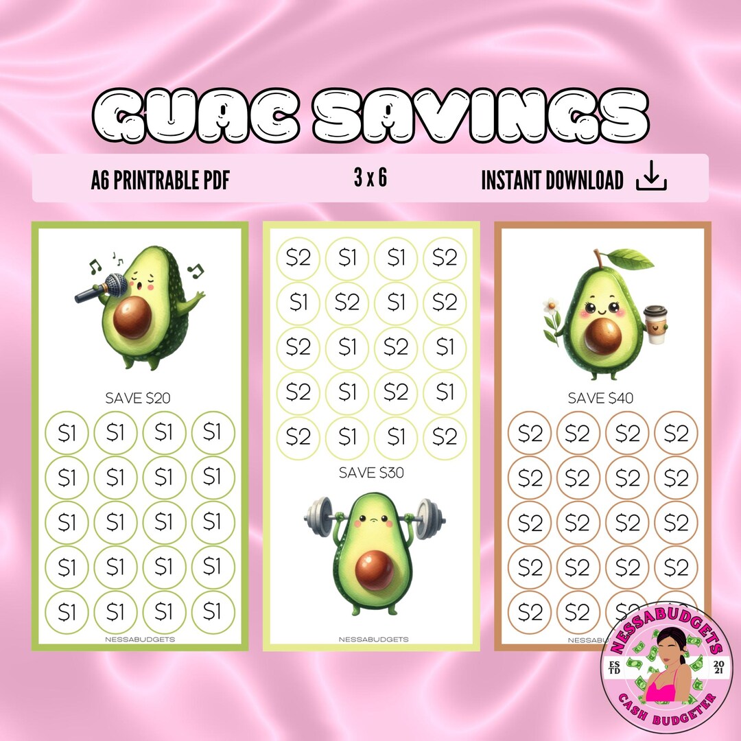 DIGITAL PDF Guac Savings Set of 3 Mini Savings Challenge | Mini Monday ...