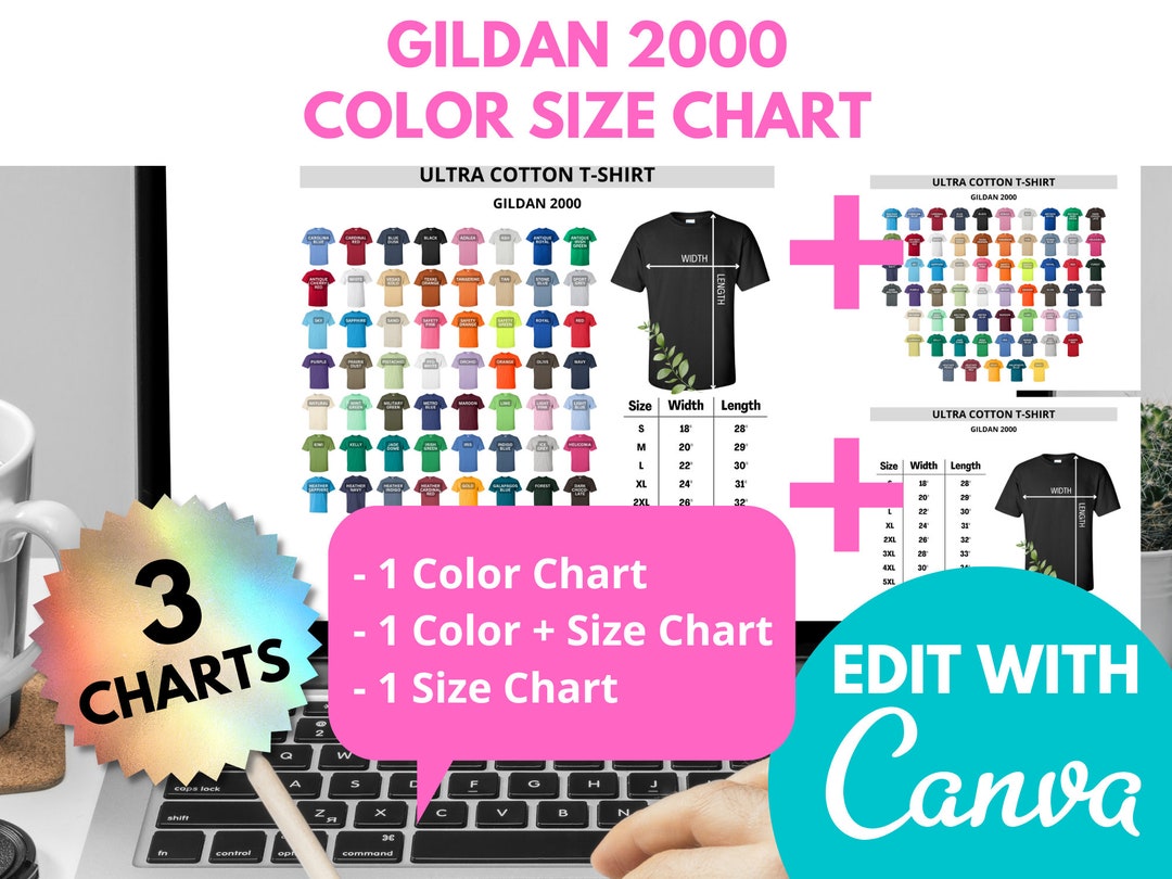 Gildan 2000 Color Chart, Size Gildan 2000, Ultra Cotton, Editable ...