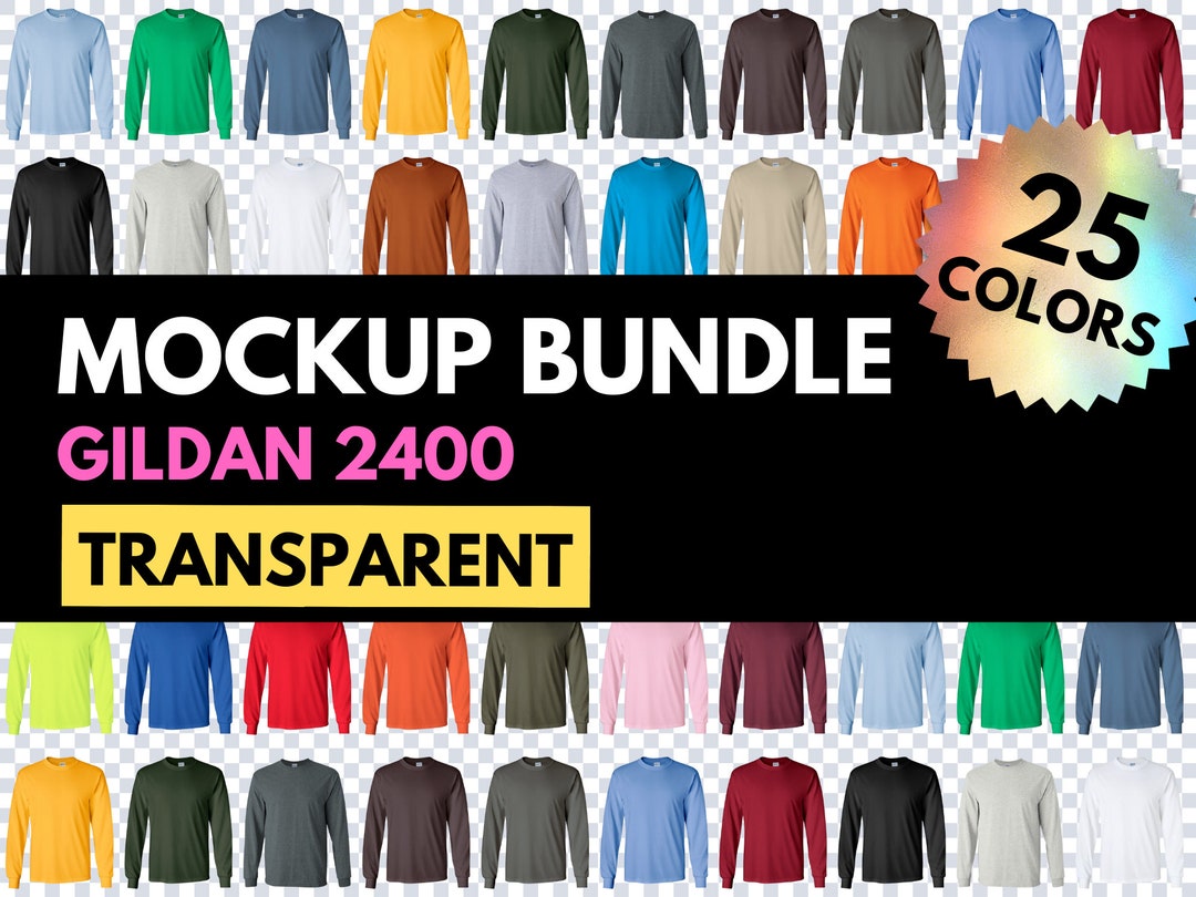 Gildan Mockup Bundle, Gildan 2400, G240, Mock up Transparent, Long ...