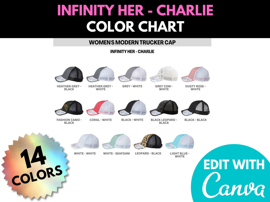 Infinity Her Charlie, Color Chart, Swatches, Cap Colors Overview ...