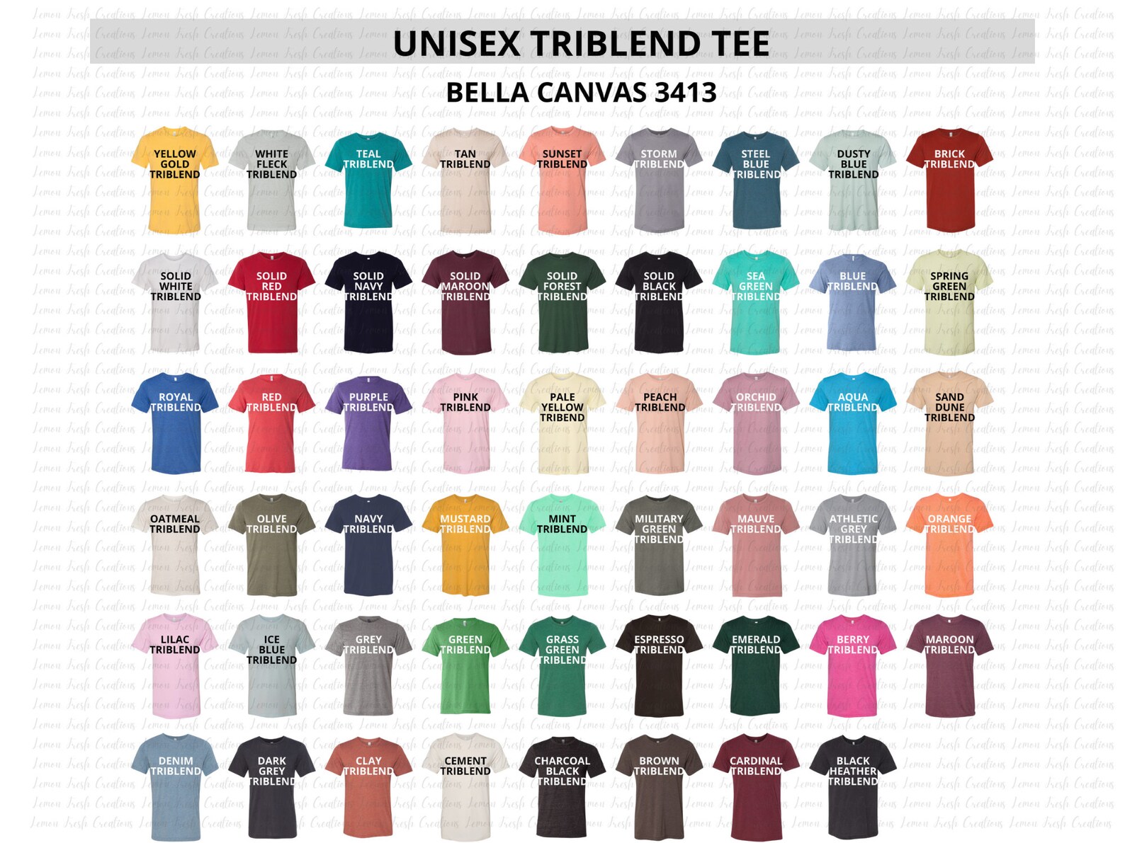 Bella Canvas 3413 Size Chart Color Chart Bella Canvas 3413 - Etsy