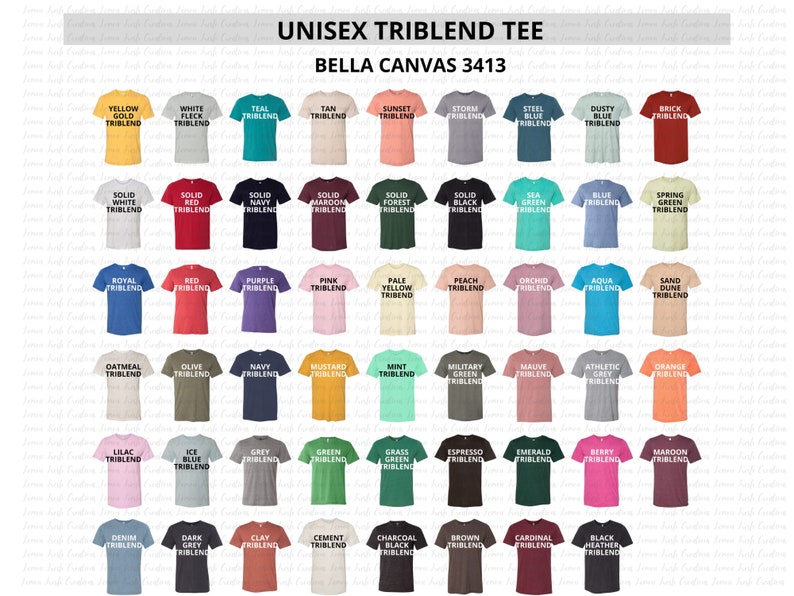 Bella Canvas 3413 Size Chart Color Chart Bella Canvas 3413 - Etsy