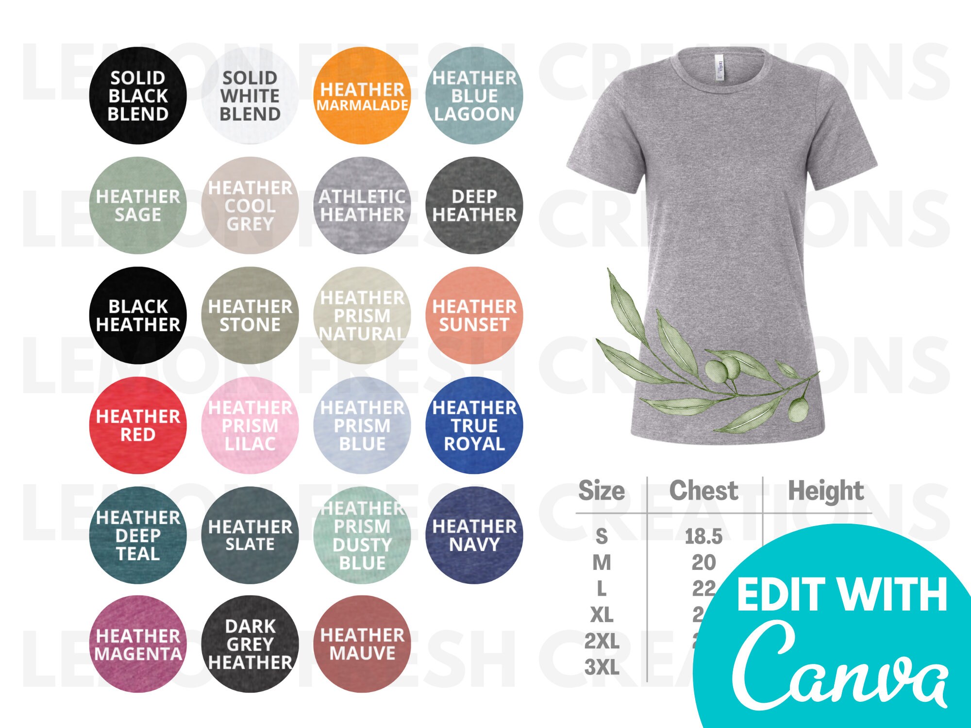 Bella Canvas 6400 Size Chart Color Chart Bella Canvas 6400 - Etsy UK