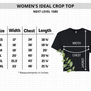 Next Level 1580 Size Chart, Color Next Level 1580, Womens Ideal Crop ...