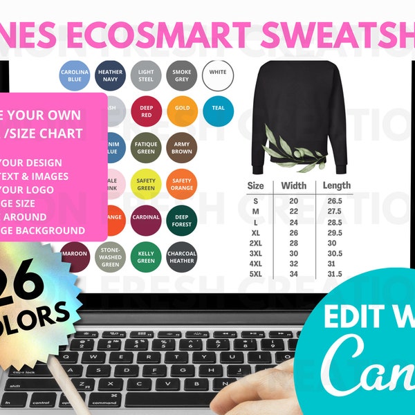 Hanes Ecosmart Size Chart - Etsy Hanes Ecosmart Size Chart - Etsy