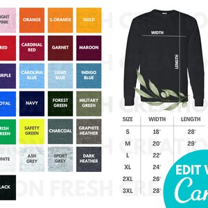 Gildan 5400 Color Chart, Color Gildan 5400, Long Sleeve Tee, Shirt ...