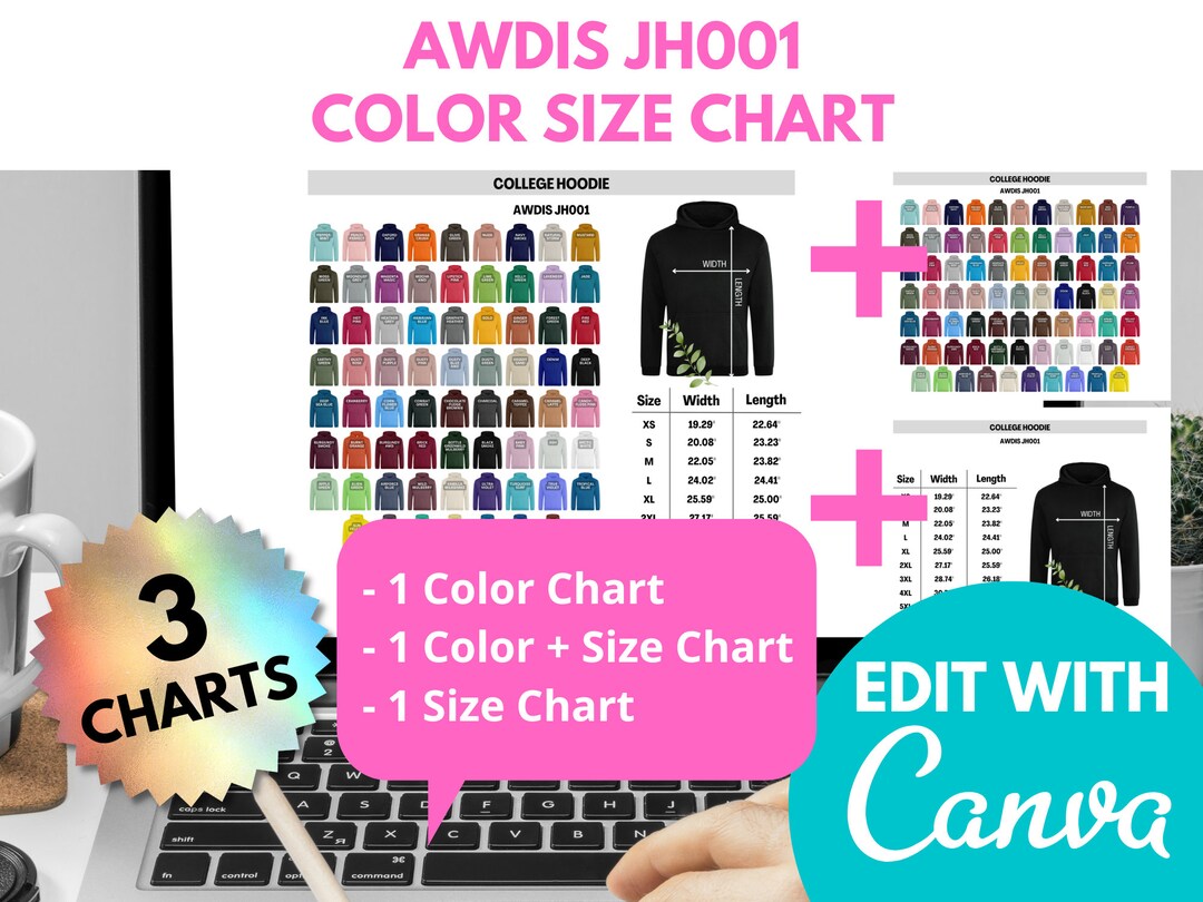 Awdis JH001 Size Chart, Editable, Awdis JH001, Awdis Size Guide, Hoodie ...