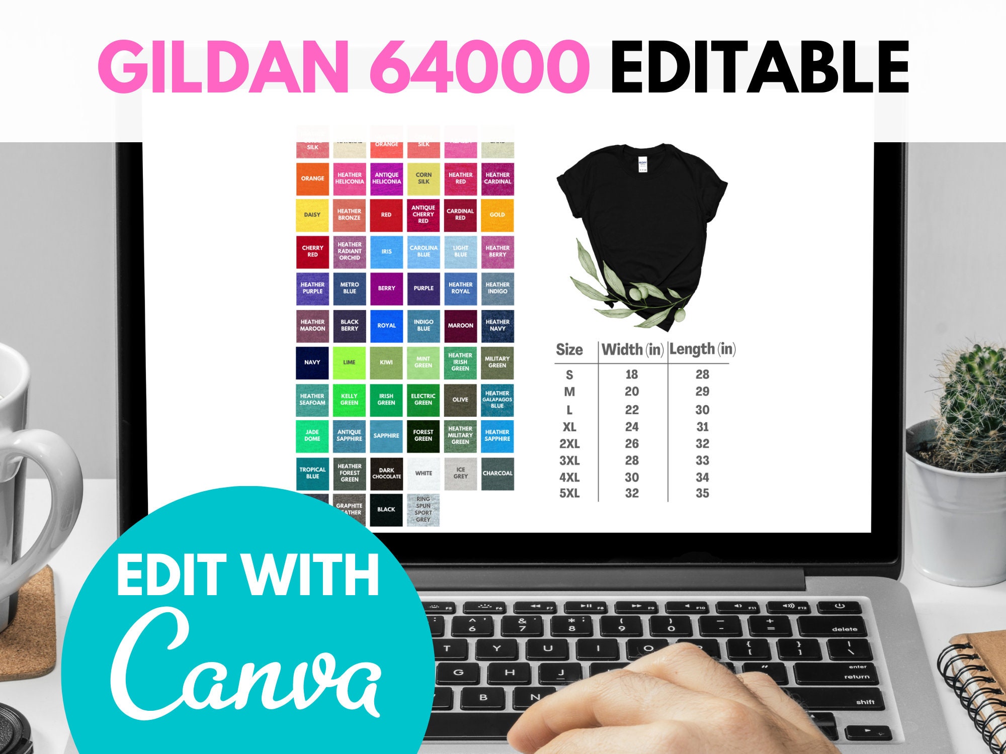 Gildan 64000 Color Chart Size Chart Gildan 64000 Editable - Etsy Australia