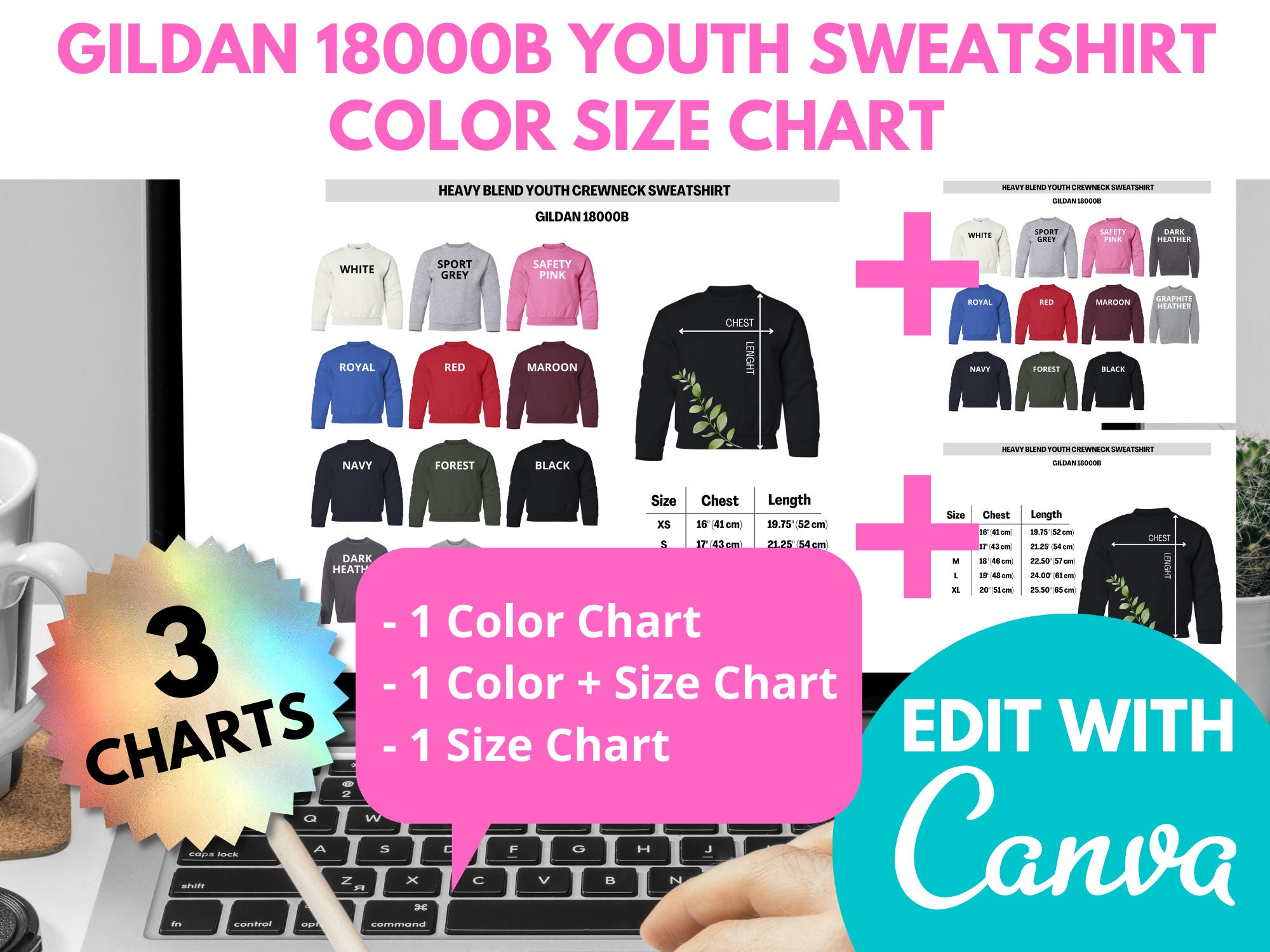 Gildan 18000B Size Chart Color Chart Gildan G180B Editable - Etsy Australia