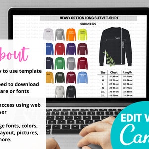 Gildan 5400 Size Chart, Color Gildan 5400, Heavy Cotton, Long Sleeve ...