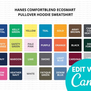 Hanes Color Chart, Hanes Size Chart, Pullover Hoodie Hanes P170 ...