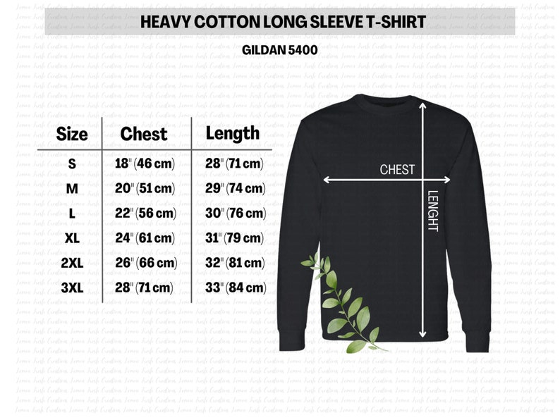 Gildan 5400 Size Chart Color Gildan 5400 Heavy Cotton Long - Etsy