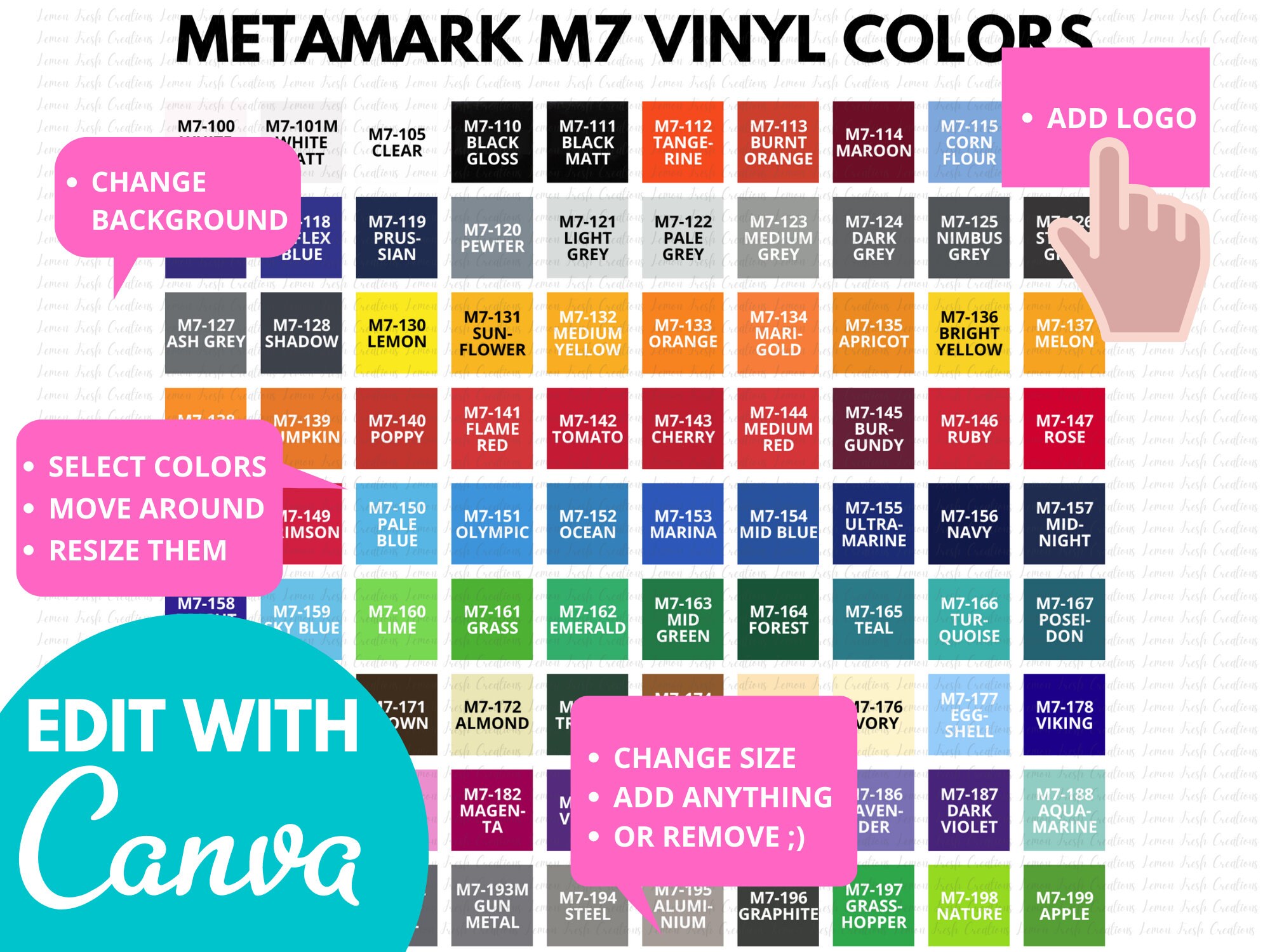 Editable Metamark M7 Color Chart Vinyl Color Chart Editable - Etsy Hong ...