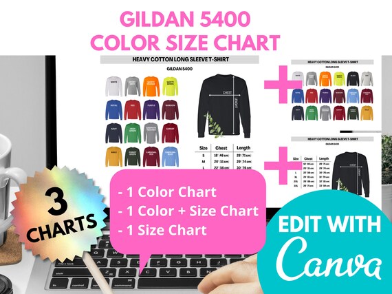 Gildan 5400 Size Chart Color Gildan 5400 Heavy Cotton Long - Etsy Ireland