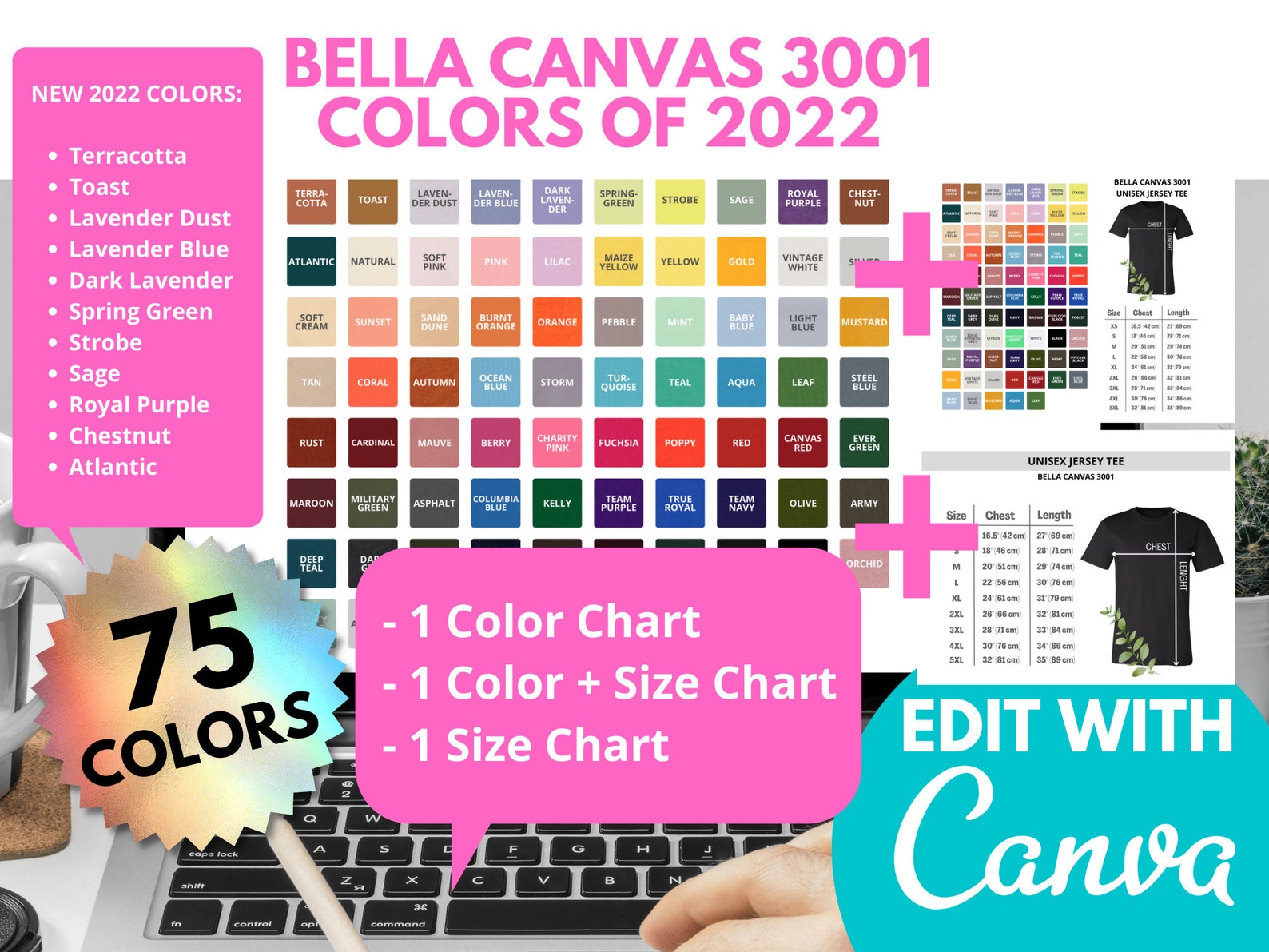 Bella Canvas Color and Size Chart Bella Canvas 3001 Size - Etsy