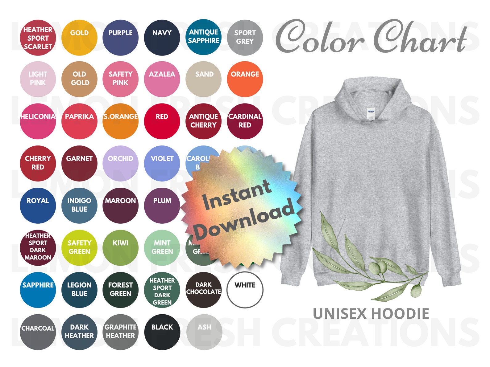 Gildan 18500 Color Chart G185 Color Chart Hoodie Color | Etsy