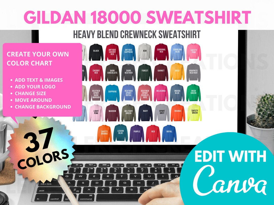 Gildan 18000 Color Chart G18000 Color Chart Crewneck - Etsy