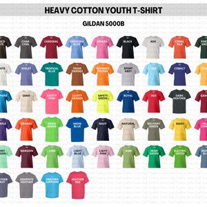 Gildan 5000B Color Chart, Color Gildan 5000B Youth, Heavy Cotton, Shirt ...
