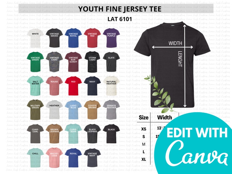 LAT 6101 Size Chart Editable Template LAT Size Guide Youth - Etsy