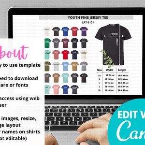 LAT 6101 Size Chart, Editable Template, LAT Size Guide, Youth Fine ...