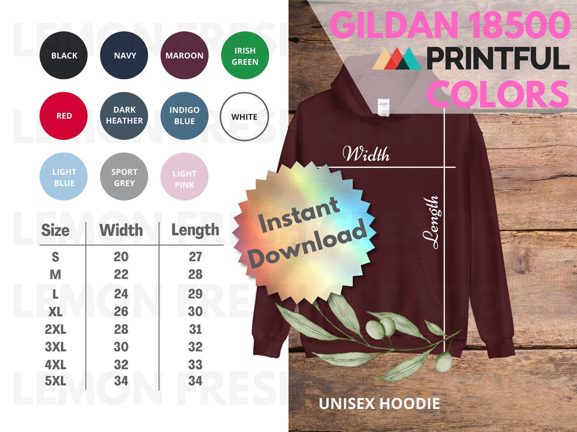 Gildan 18500 Color Chart G185 Color Chart Hoodie Size Chart | Etsy Canada