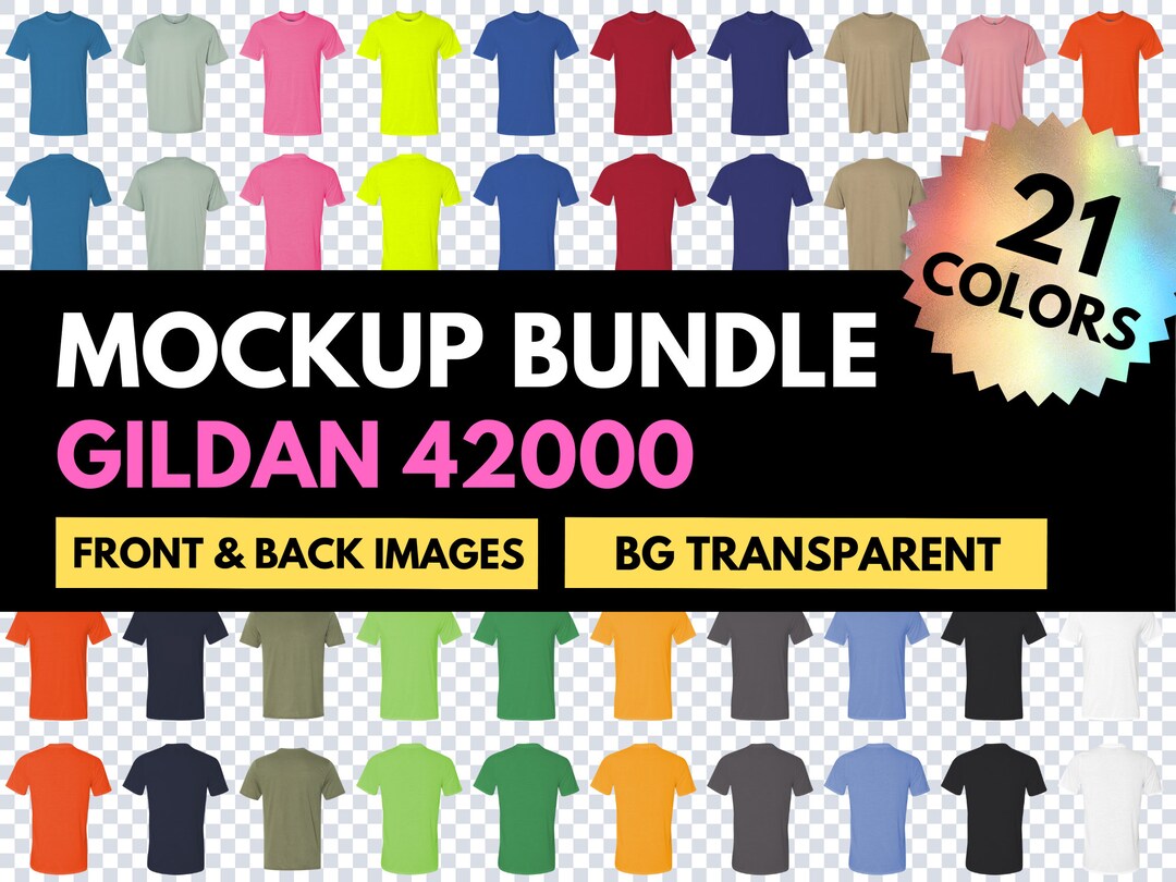 Gildan Mockup Bundle, Gildan 42000, G420, Mock up Transparent Background, Shirt Colors, Front ...