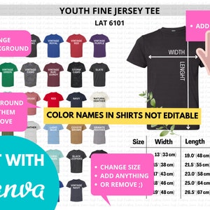 LAT 6101 Size Chart, Editable Template, LAT Size Guide, Youth Fine ...