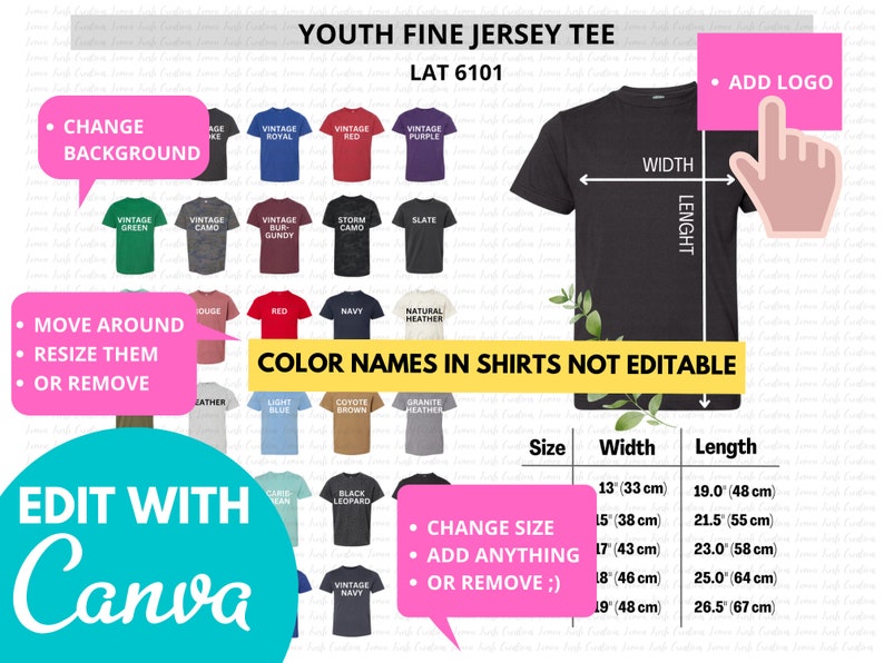 LAT 6101 Size Chart Editable Template LAT Size Guide Youth - Etsy