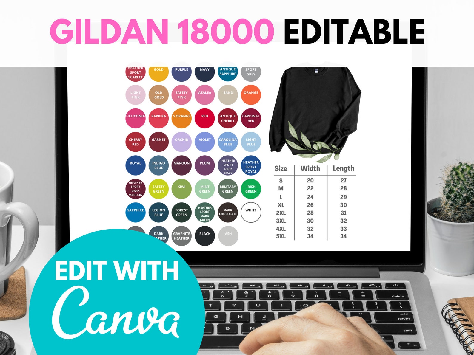 Gildan 18000 Color Chart Size Chart Gildan 18000 Editable - Etsy