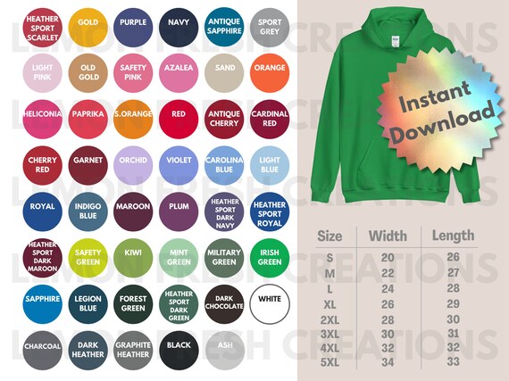 Gildan 18500 Color Chart G185 Color Chart Hoodie Color | Etsy