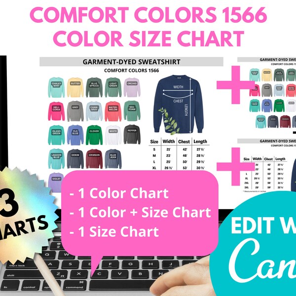 Comfort colors sweatshirt sizing and color chart - Etsy France